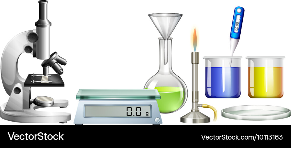 Science beakers and other equipment Royalty Free Vector