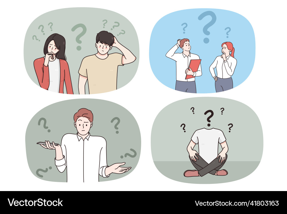 Set of frustrated people brainstorm over problem Vector Image