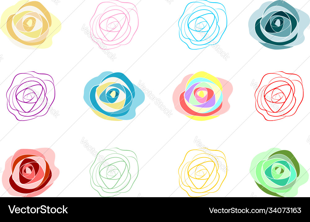 Set rose flowers isolated on a white Royalty Free Vector