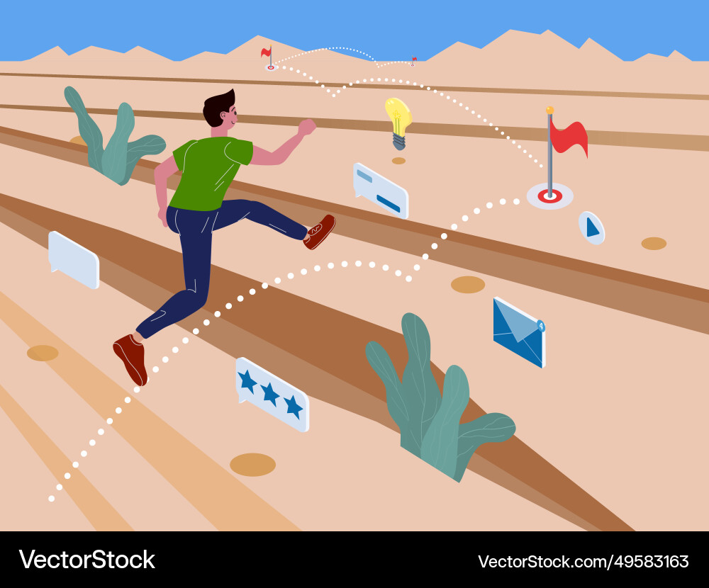 Young man jumping and run overcoming obstacles Vector Image