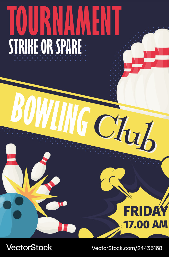 Bowling tournament poster invitation Royalty Free Vector