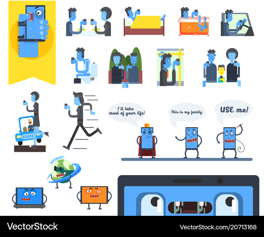 Concept of internet addiction people using Vector Image
