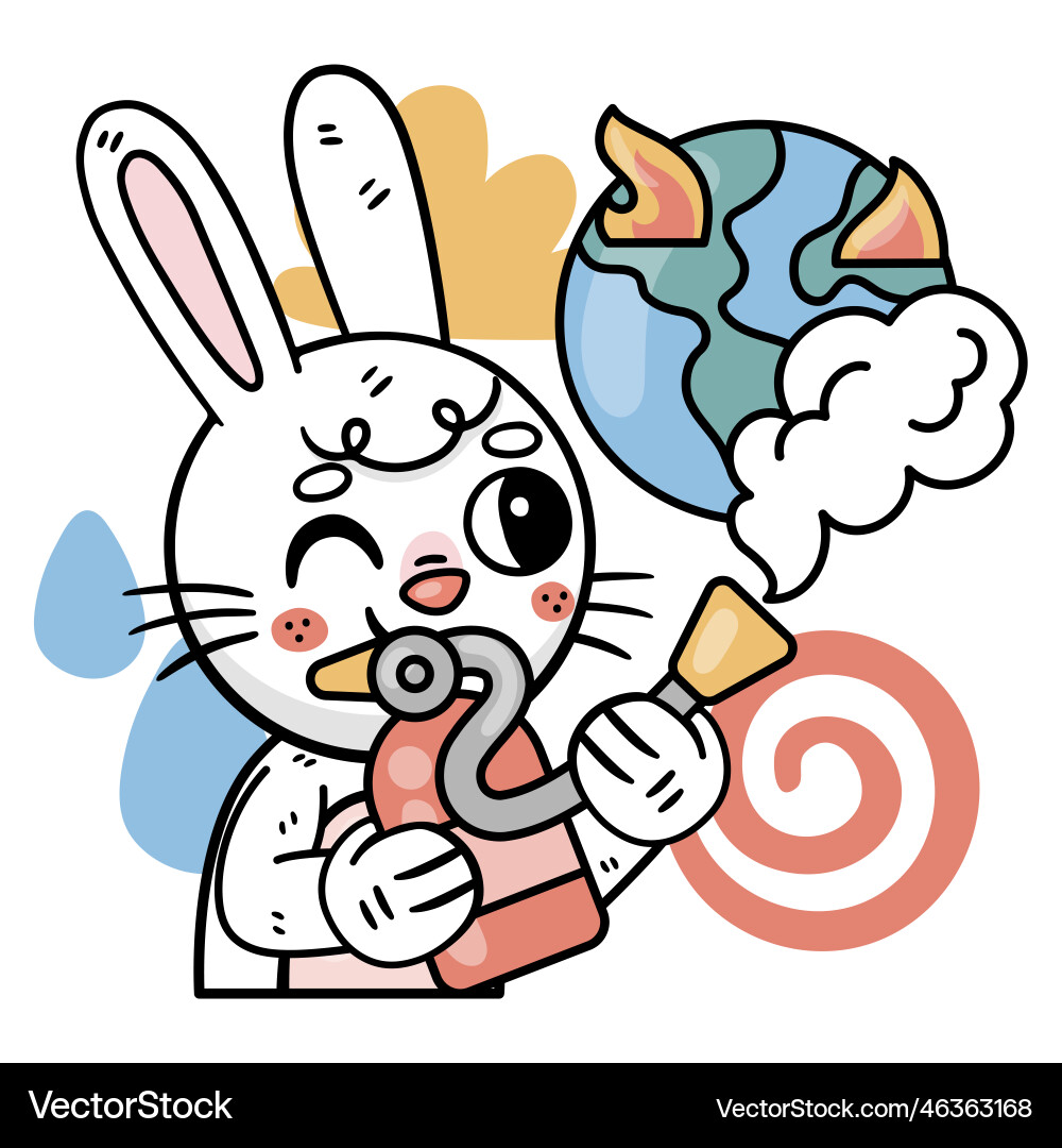 Earth day stickers set with bunny Royalty Free Vector Image