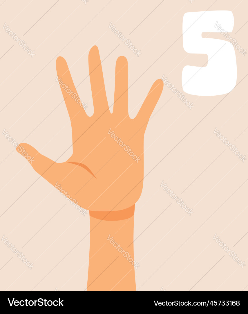Hand showing five fingers cartoon Royalty Free Vector Image