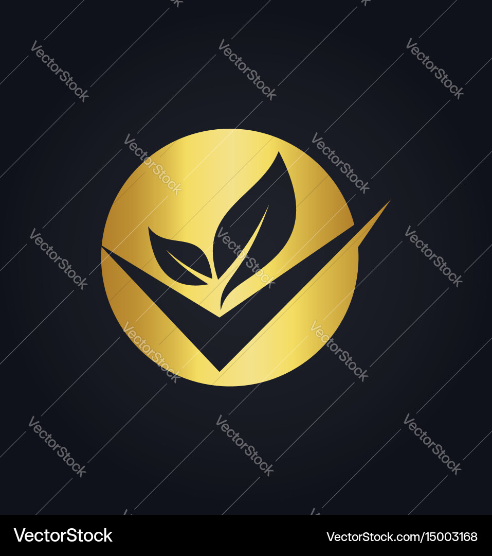 Round organic check gold logo Royalty Free Vector Image