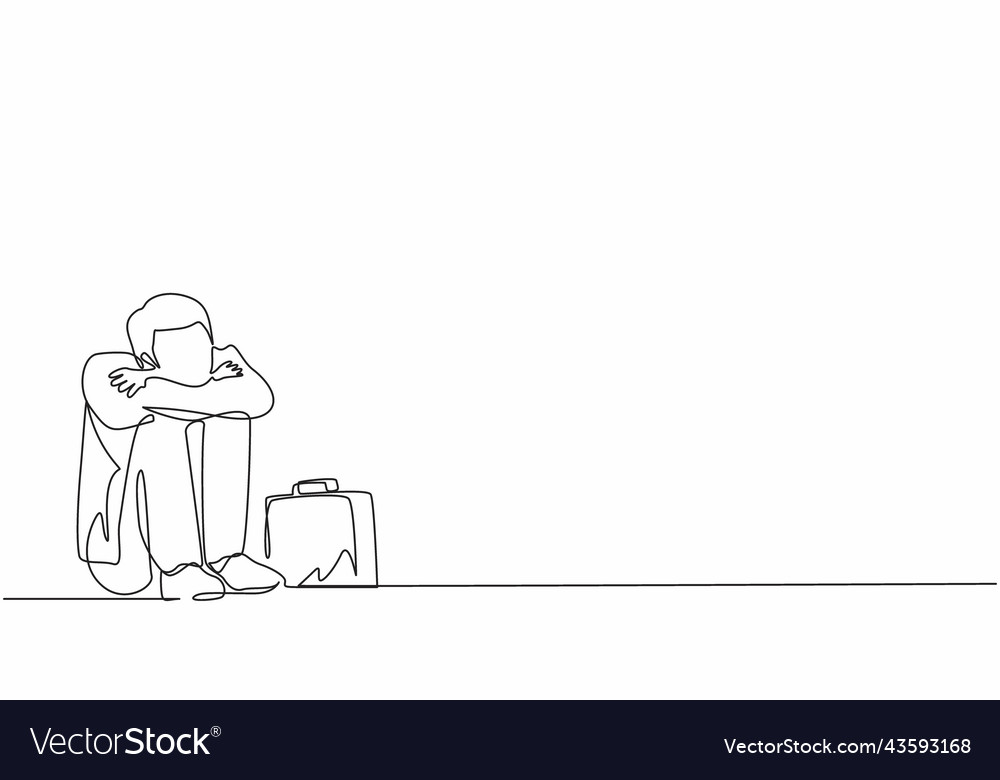 Single continuous line drawing depressed Vector Image