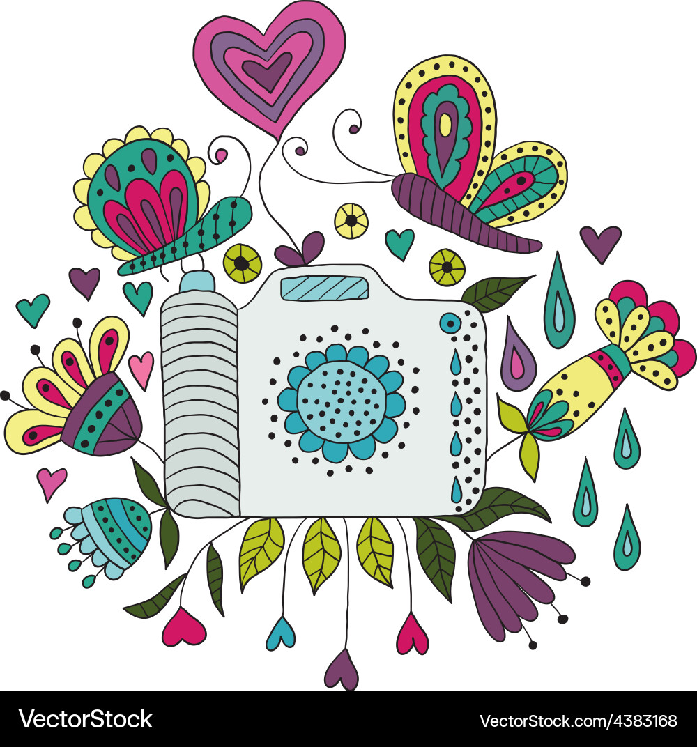 Sketch a photo camera drawn hand Royalty Free Vector Image