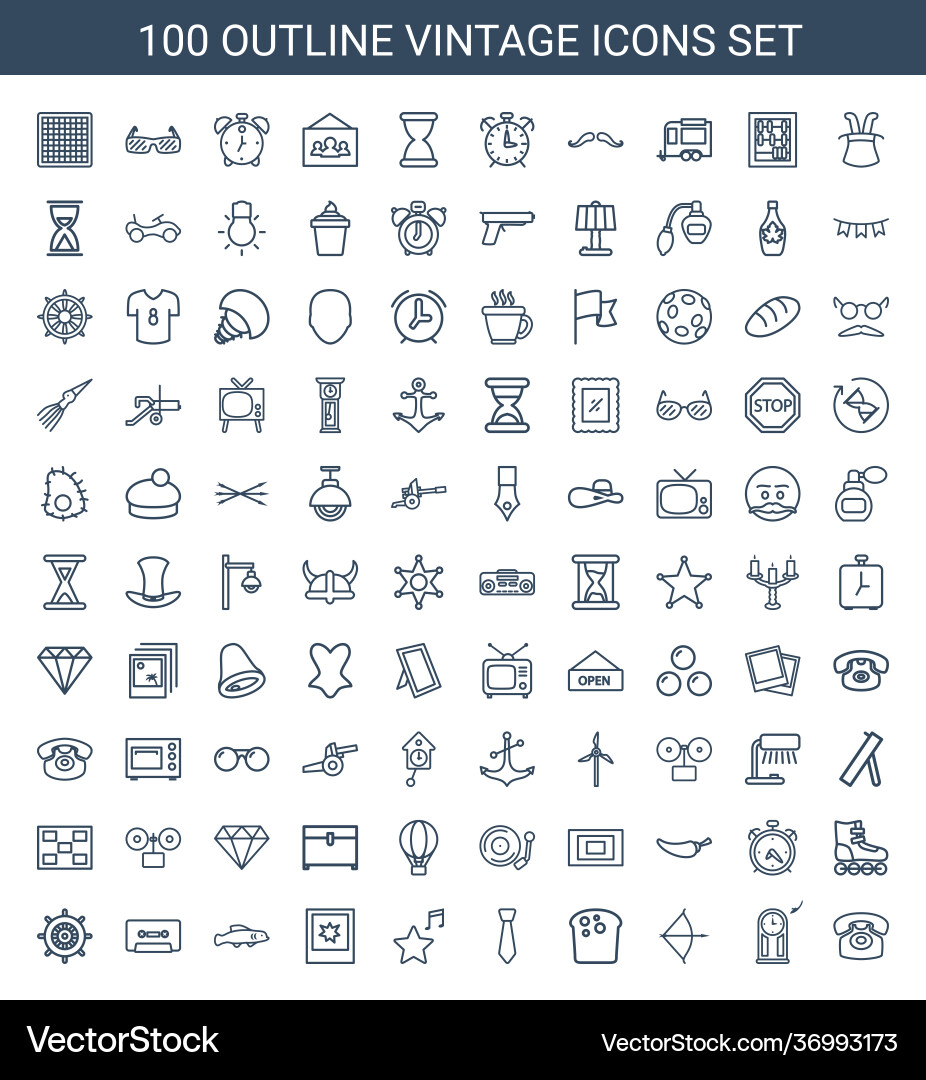 100 vintage icons Royalty Free Vector Image - VectorStock