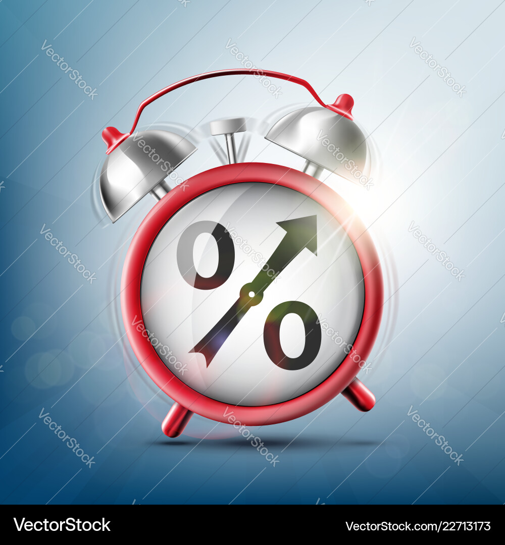 Alarm clock with percent sign Royalty Free Vector Image