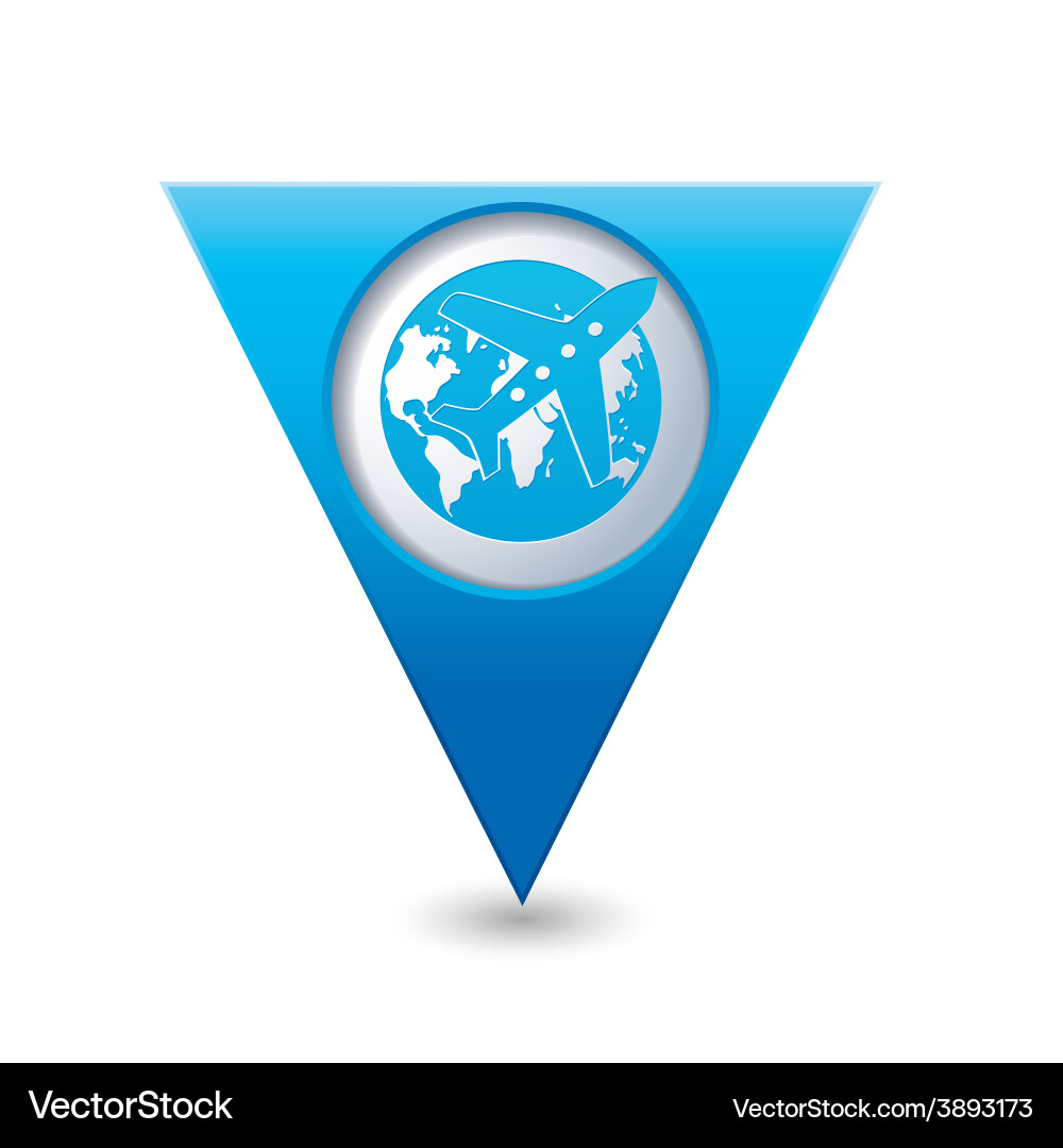 Planeandglobe blue triangular map pointer Vector Image