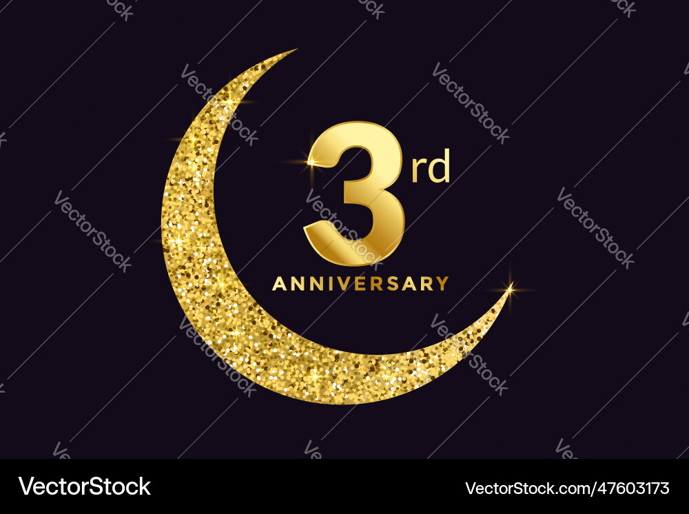 Three years anniversary celebration golden emblem Vector Image