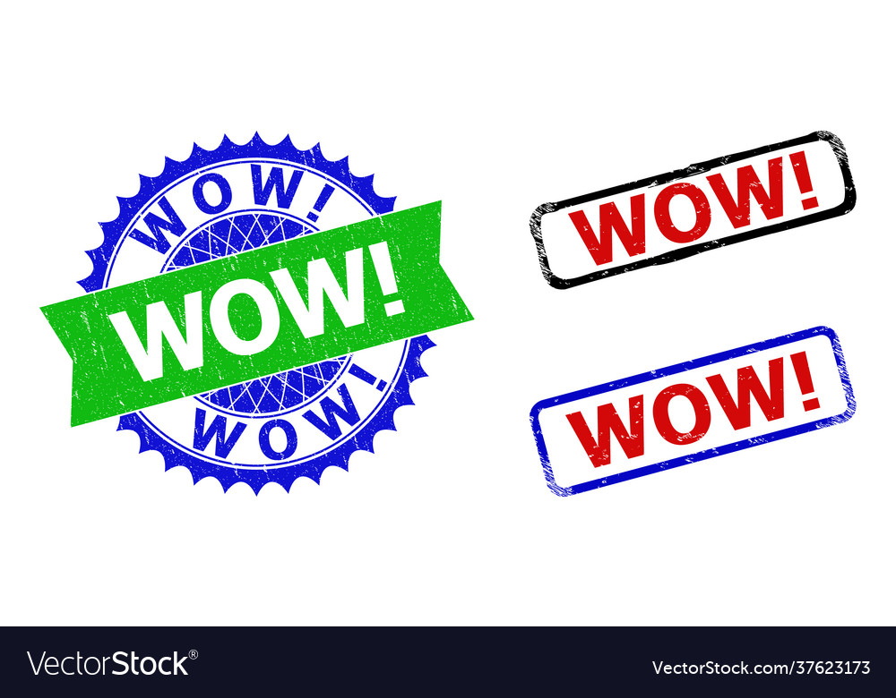 Wow exclamation rosette and rectangle bicolor Vector Image