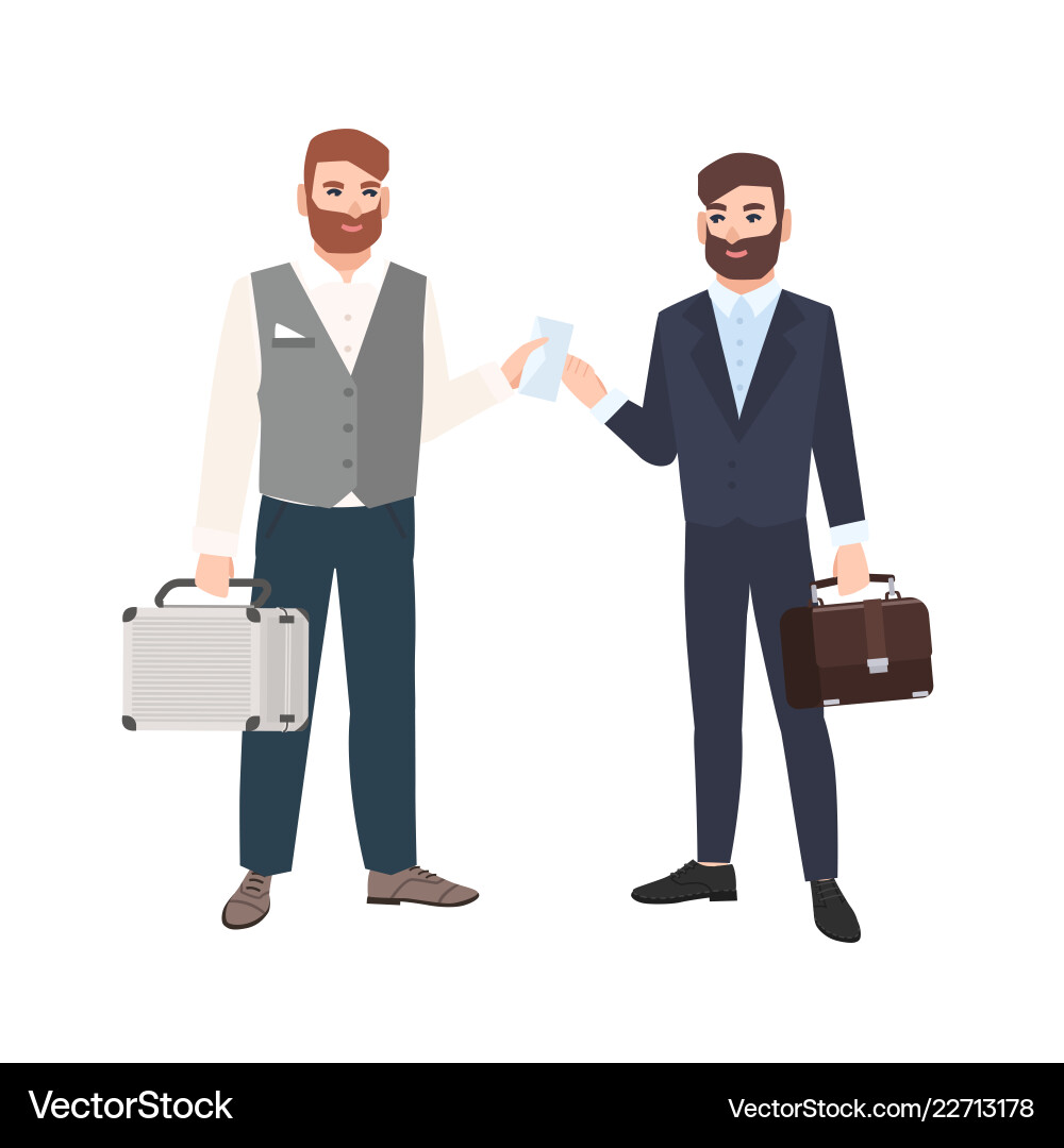Bearded man passing envelope to his business Vector Image