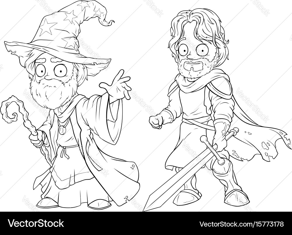Cartoon medieval wizard and knight character set Vector Image