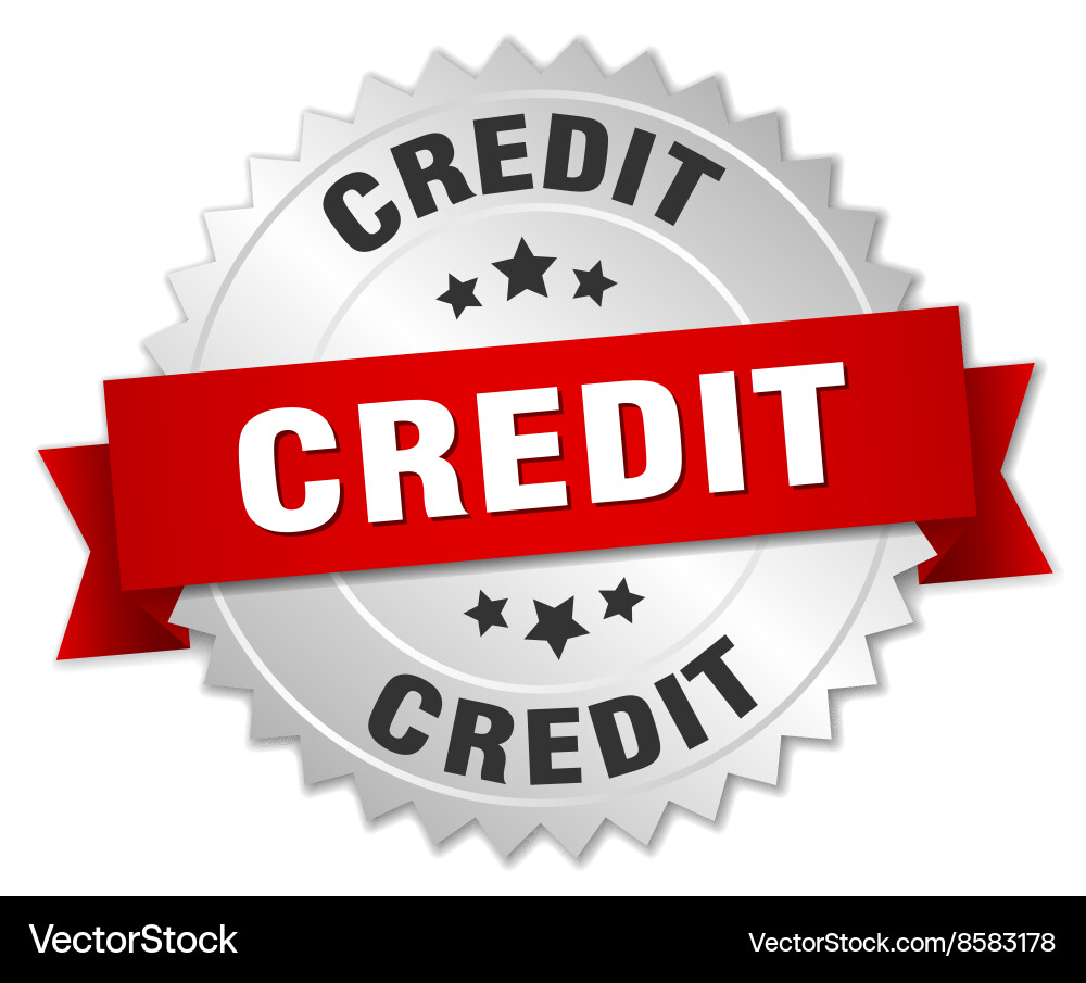 Credit 3d silver badge with red ribbon Royalty Free Vector