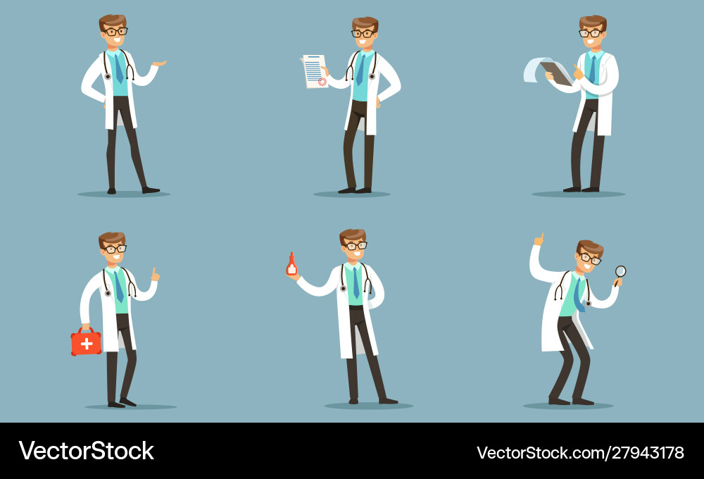 Handsome doctor making daily practical and paper Vector Image