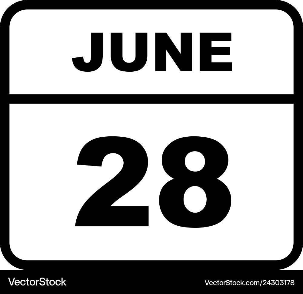 June 28th date on a single day calendar Royalty Free Vector