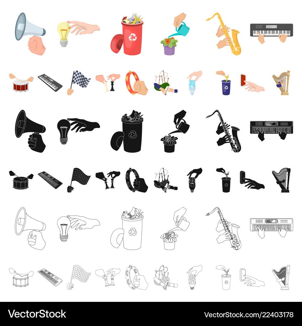 Manipulation by hands cartoon icons in set Vector Image