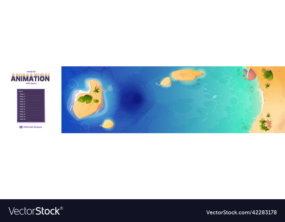 Sea beach top view parallax background for game Vector Image