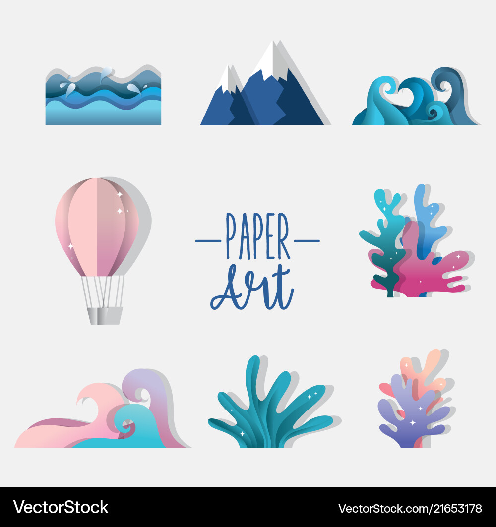 Set paper art icons Royalty Free Vector Image - VectorStock