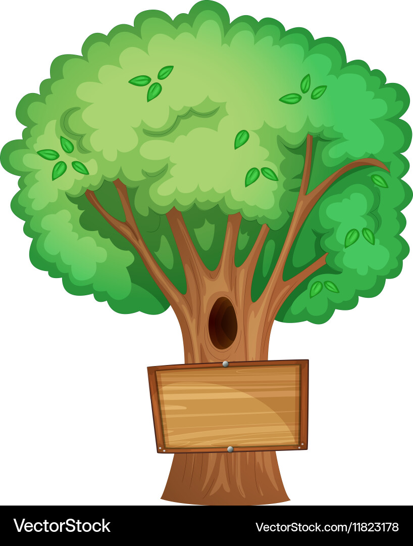 Wooden sign on the tree Royalty Free Vector Image