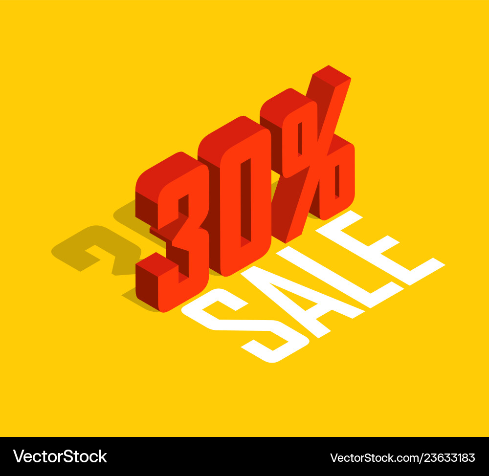30 percent off sale red isometric object 3d Vector Image
