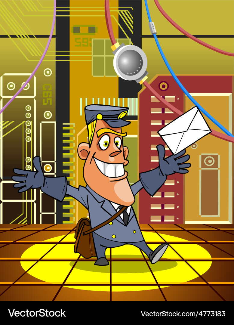 Cartoon postman with a letter on the background Vector Image