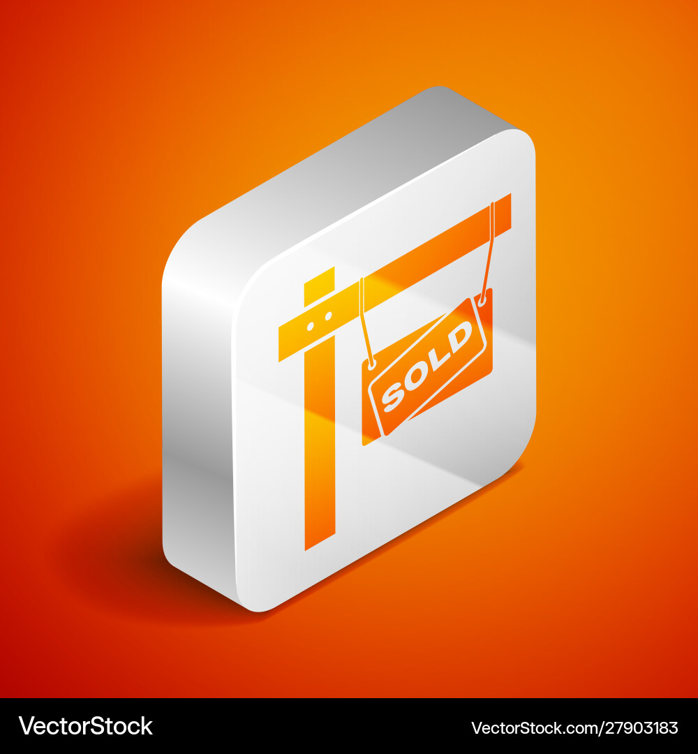 Isometric hanging sign with text sold icon Vector Image