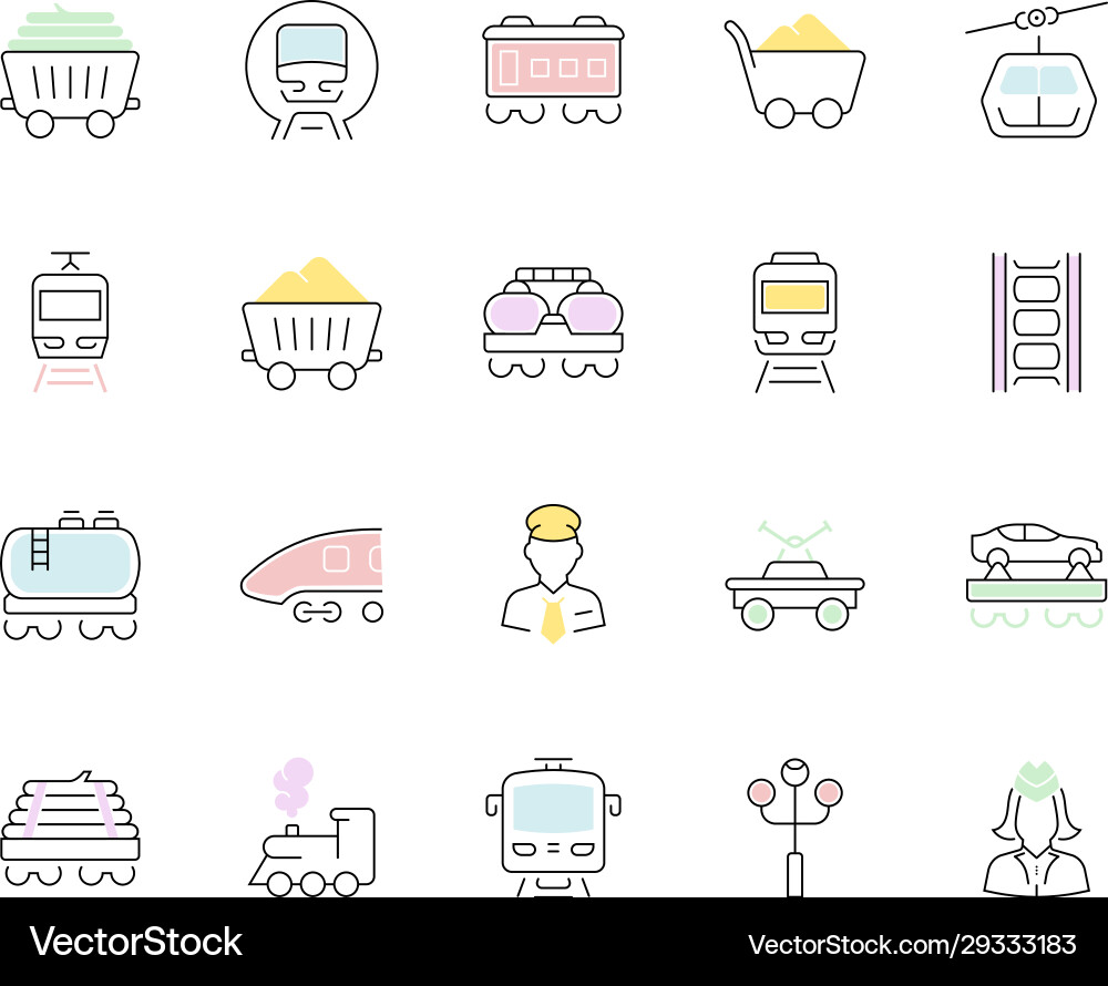 Set line icons rail transport Royalty Free Vector Image