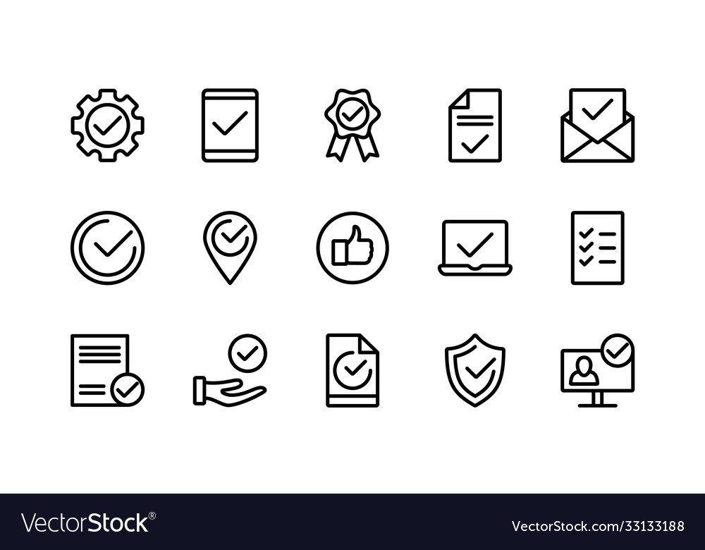 Decisions approved linear icons check marks Vector Image