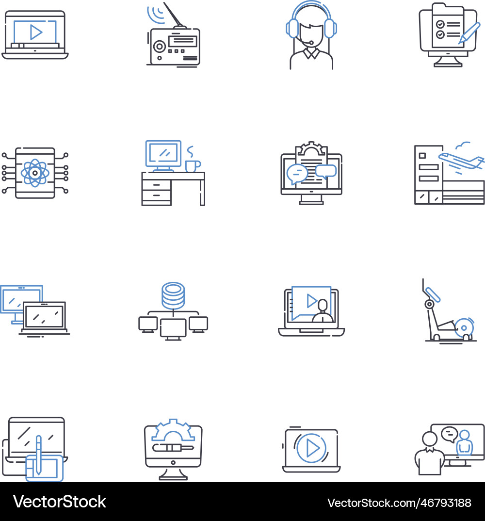 Electronic age line icons collection digital Vector Image