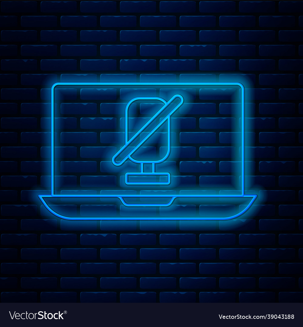Glowing neon line mute microphone on laptop icon Vector Image Glowing neon line mute microphone on laptop icon Vector Image