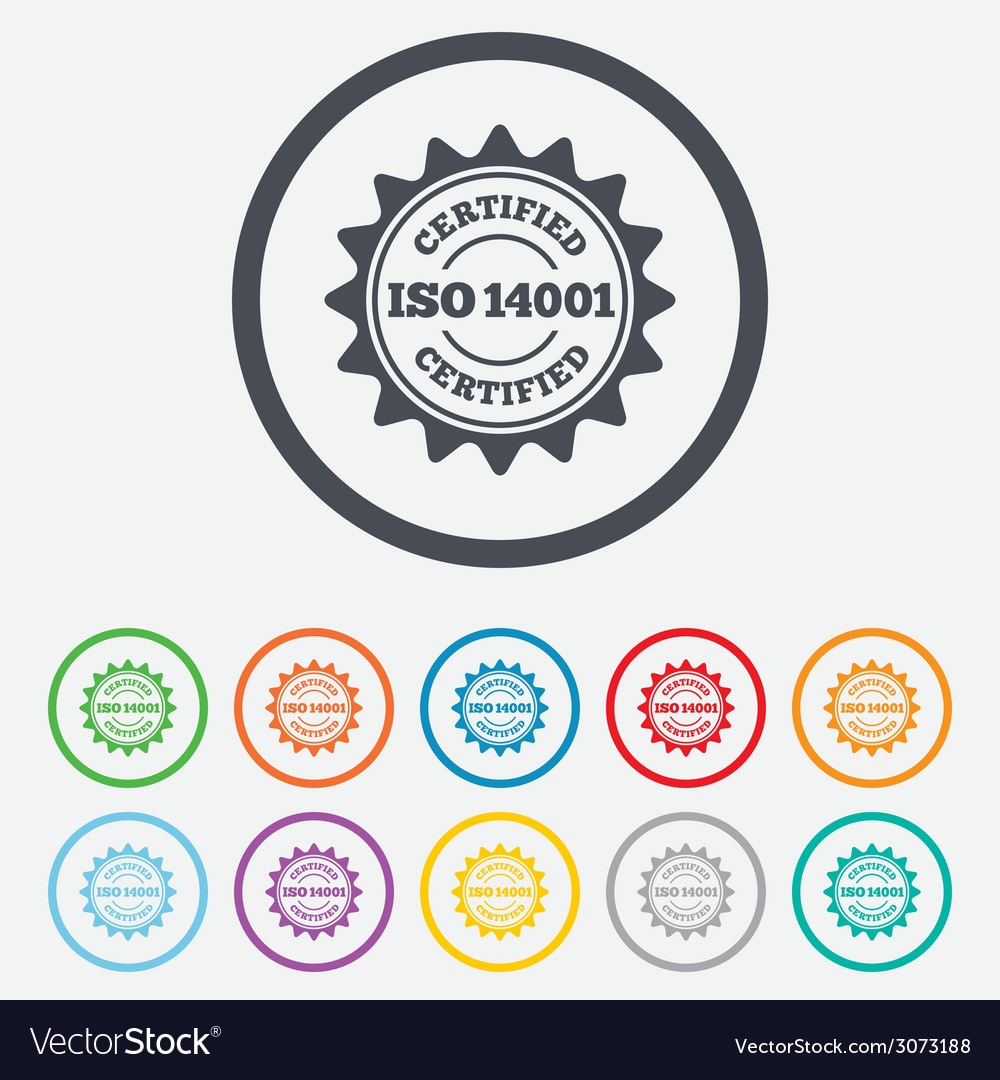 Iso 14001 certified sign certification stamp Vector Image