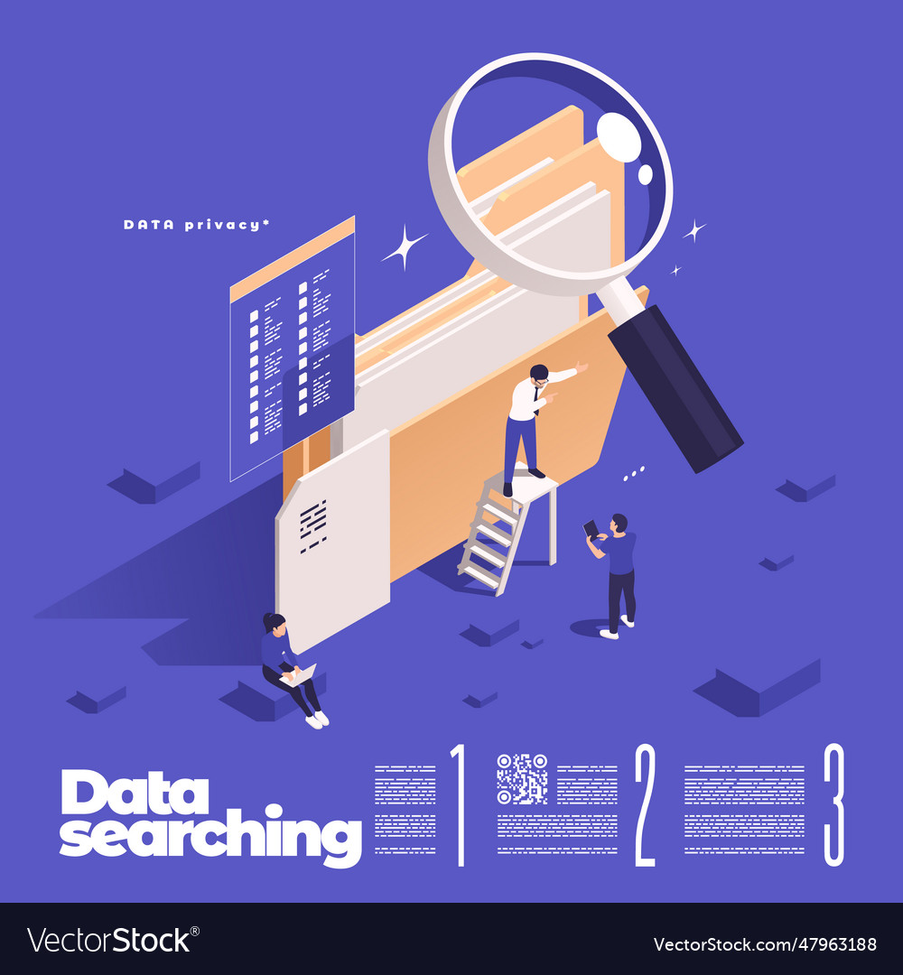 Isometric data searching composition Royalty Free Vector