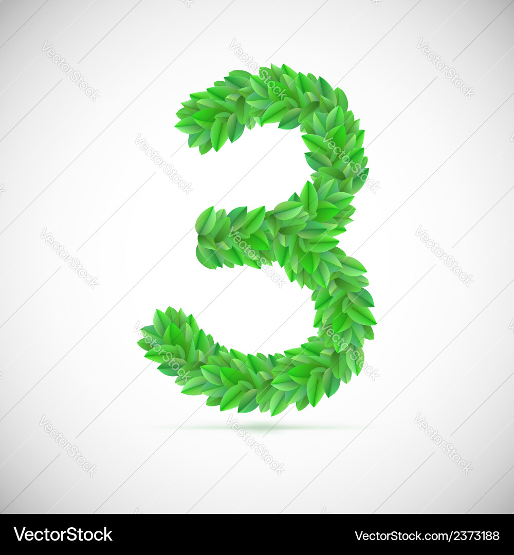 Number three made up green leaves Royalty Free Vector Image