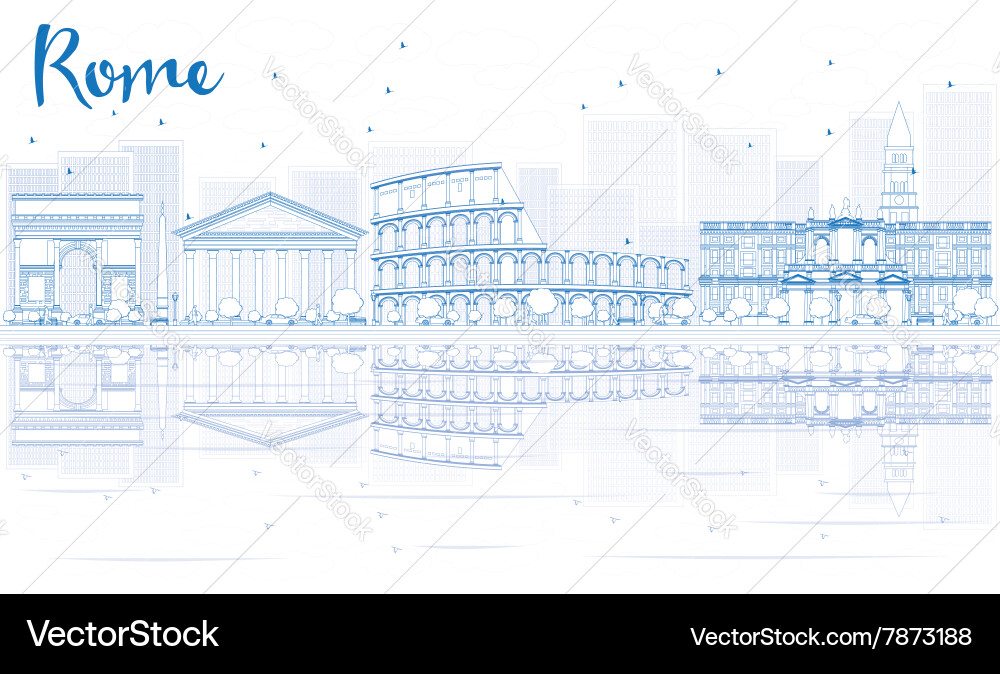 Outline rome skyline with blue buildings Vector Image