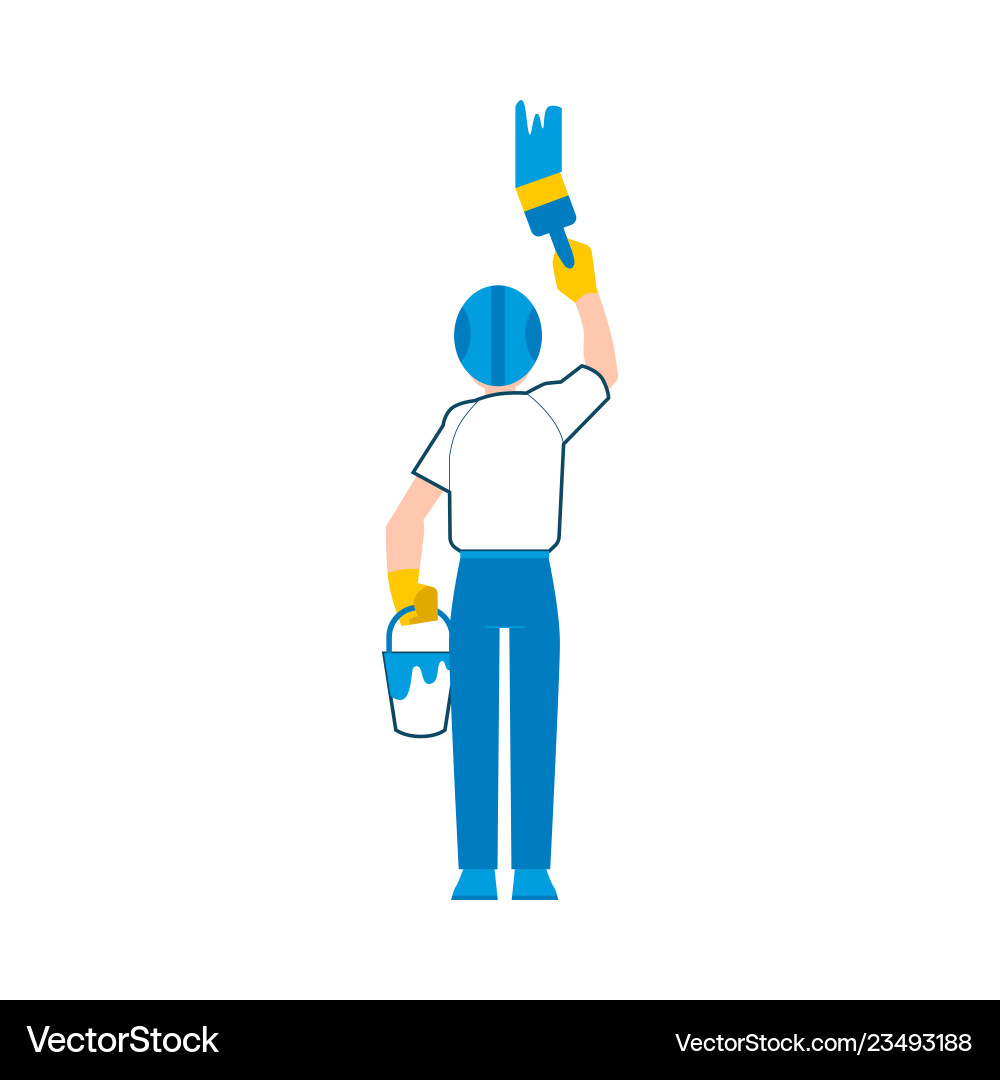 Painter with brush paint bucket character Vector Image