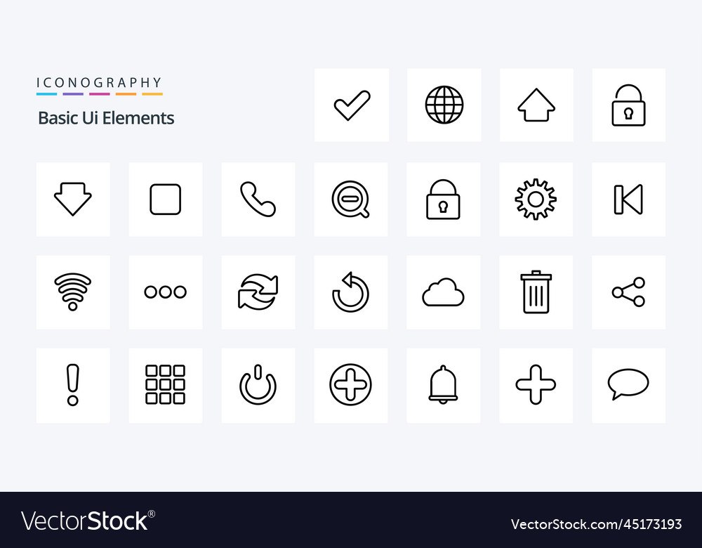 25 Basic Ui Elements Line Icon Pack Royalty Free Vector