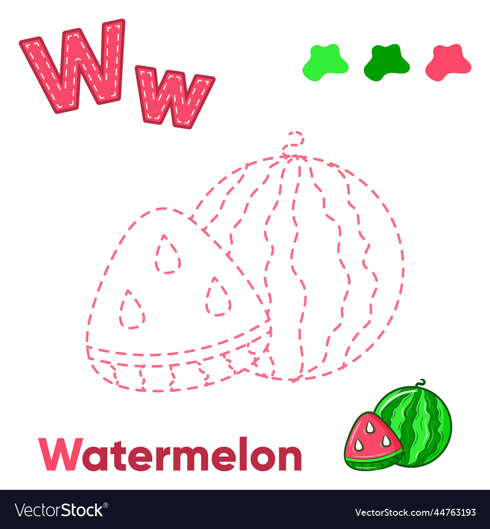 Alphabet worksheet letter w learning watermelon Vector Image