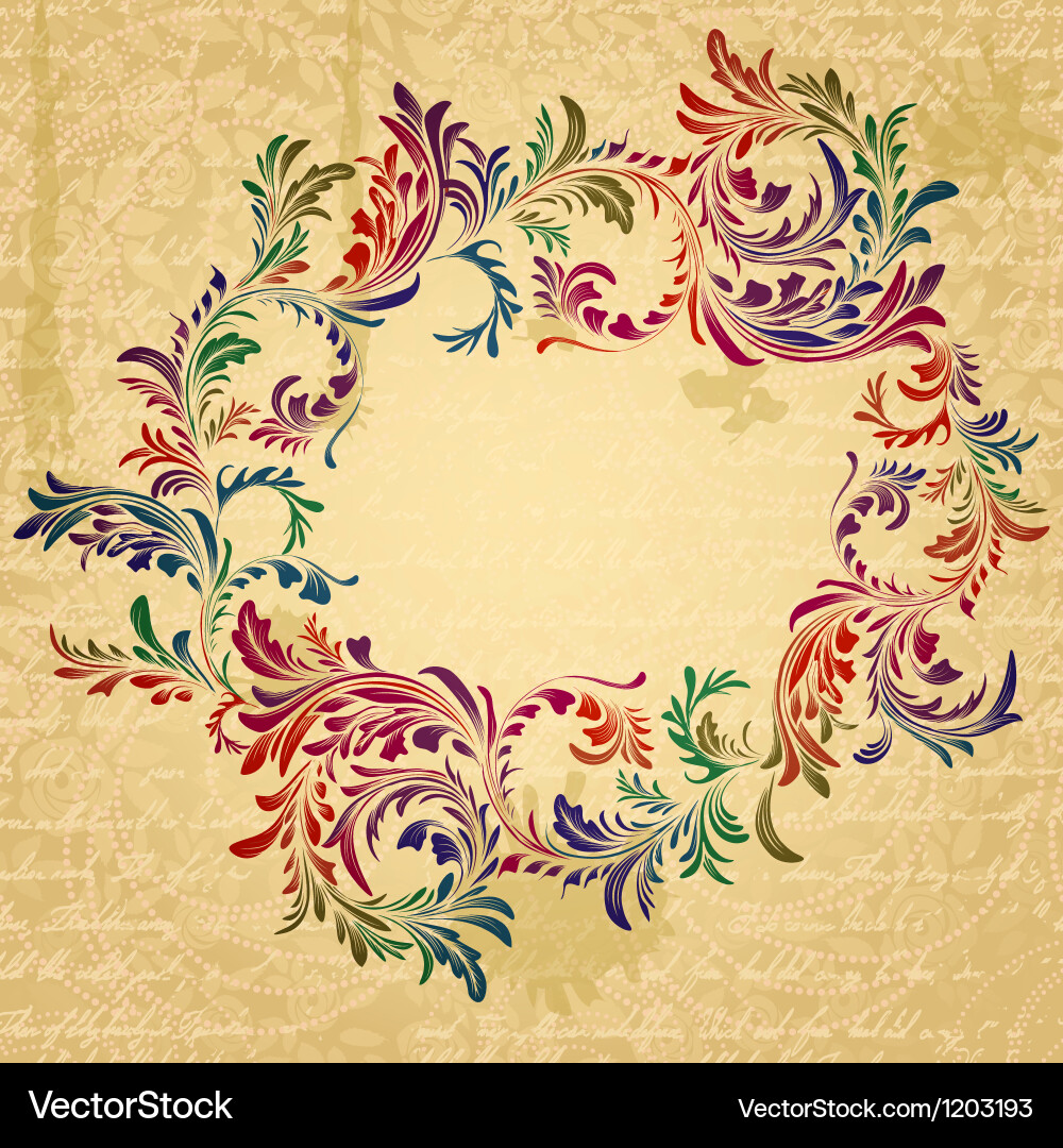 Antique bright floral frame on grungy parchment Vector Image