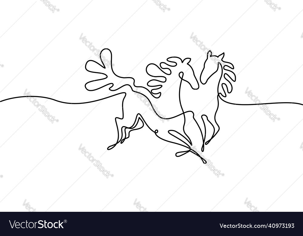 Galloping horses continuous one line drawing Vector Image Galloping horses continuous one line drawing Vector Image