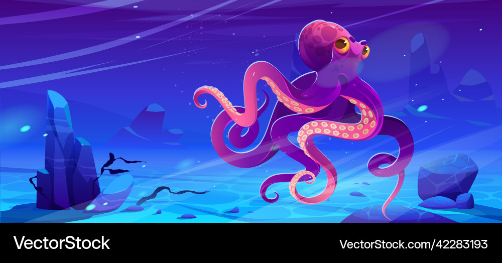 Giant octopus swim underwater in ocean Royalty Free Vector
