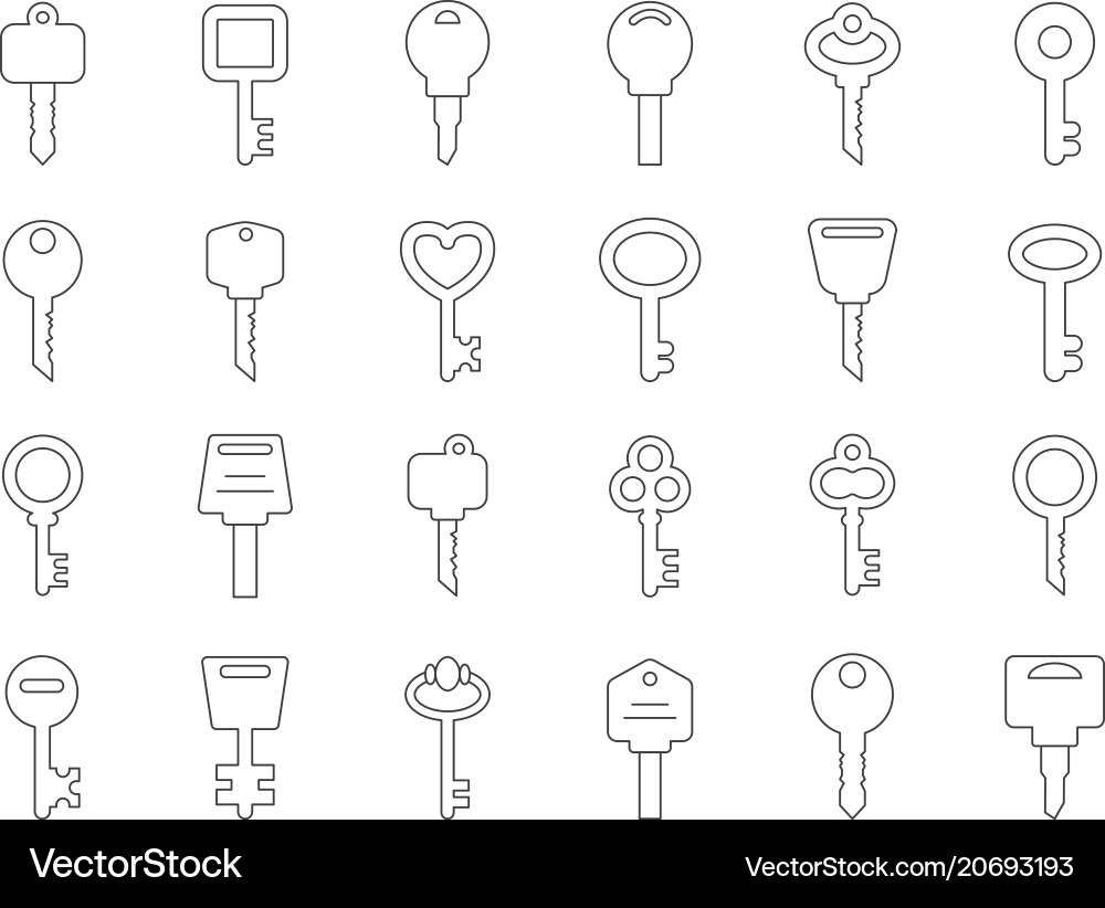 Mono line of keys for doors Royalty Free Vector Image
