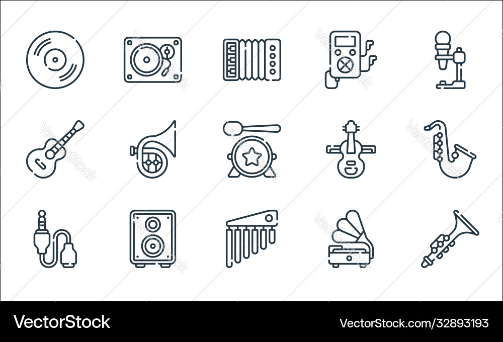 Music line icons linear set quality line set Vector Image