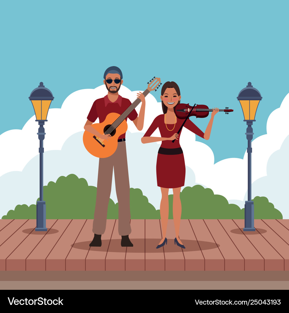 Musician playing guitar and violin Royalty Free Vector Image