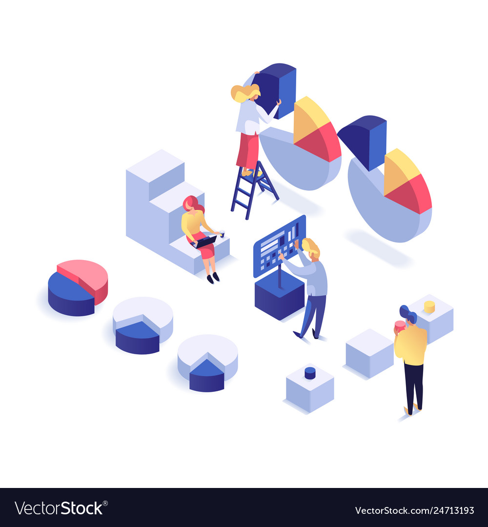 People interacting with charts isometric Vector Image
