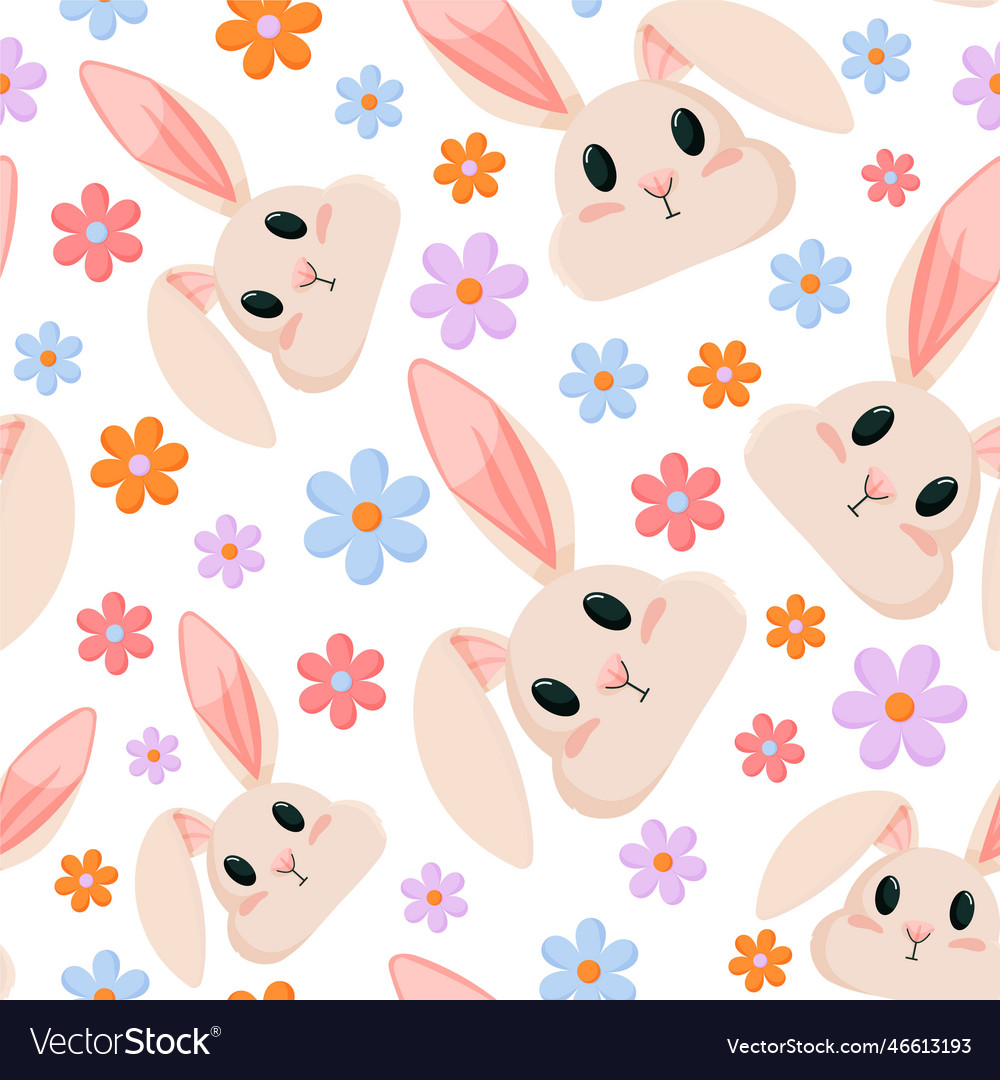 Rabbit and flowers pattern seamless pattern Vector Image