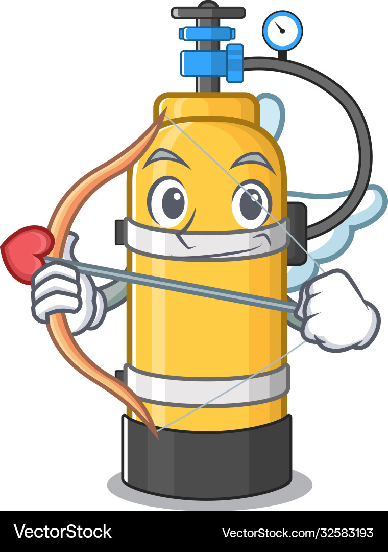 Romantic oxygen cylinder cupid cartoon character Vector Image