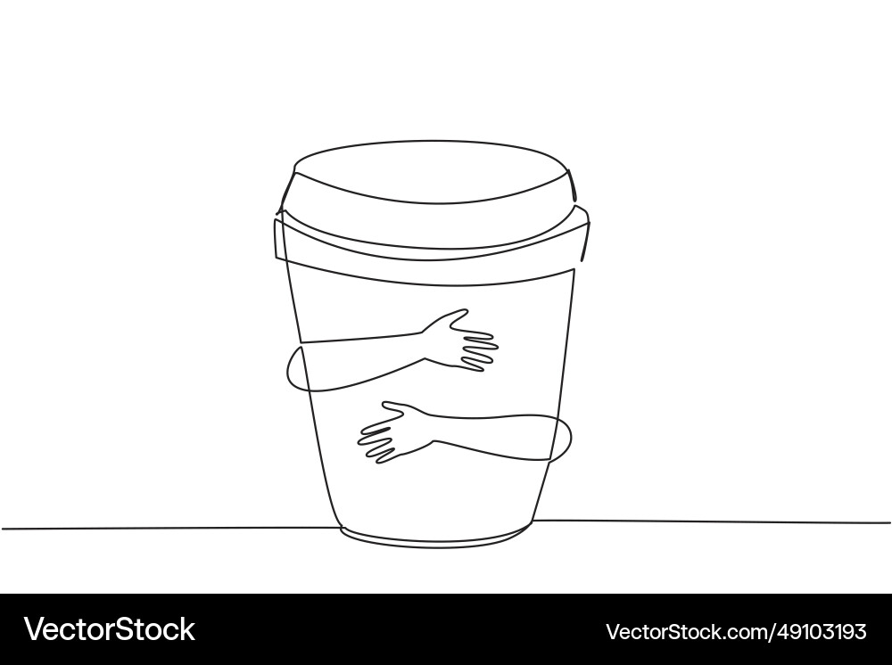 Single one line drawing of hands hugging paper Vector Image
