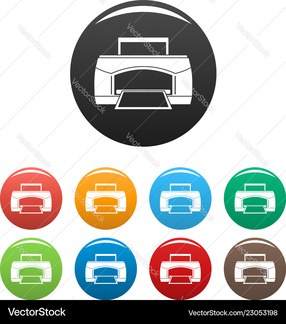 Black paper printer icons set color Royalty Free Vector